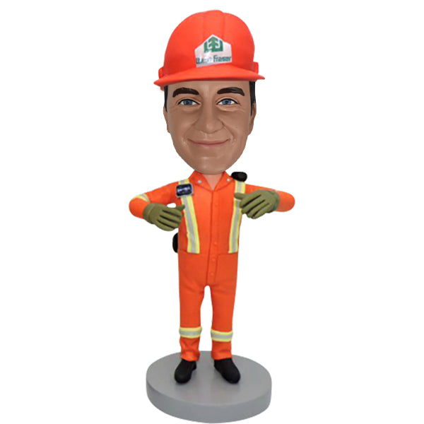 Custom Engineer Bobblehead with coverall and hard hat – Bobbleheadcustom.ca